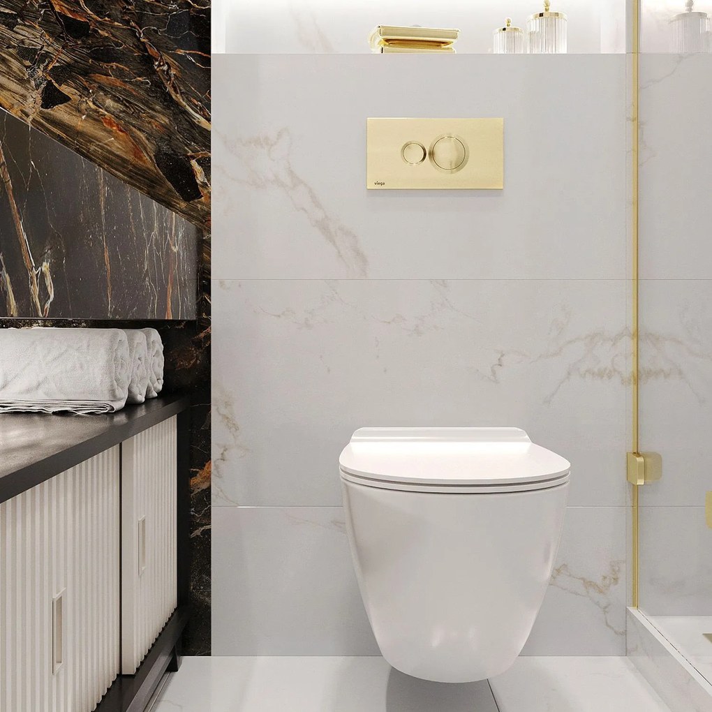 Rea Carter Rimless, závěsné WC mísa 490x370x325 mm + toaletní WC sedátko, bílá lesklá, REA-C1400