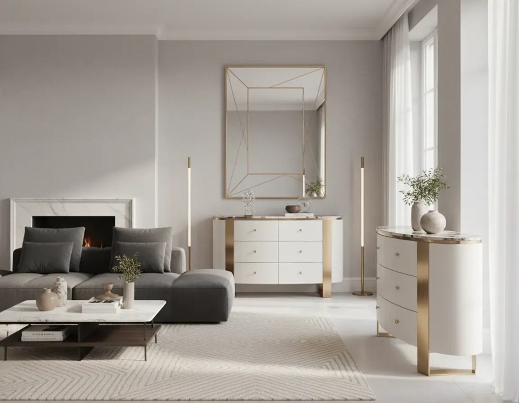 Komoda Stilig ST920 140 cm bílá/zlatá/mramor