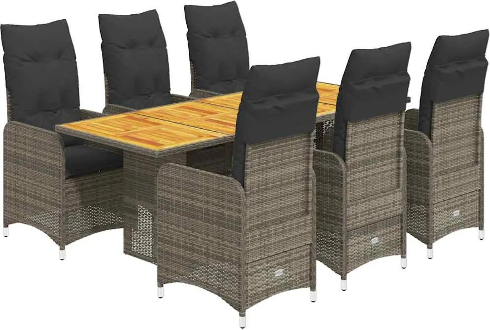 7dílný zahradní bistro set s poduškami šedý polyratan 3277028