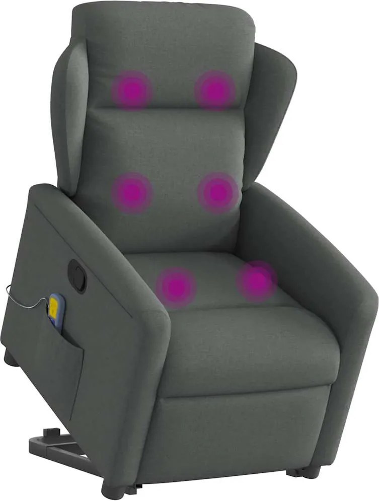 Zvedací masážní polohovací křeslo tmavě šedé textil 3303145