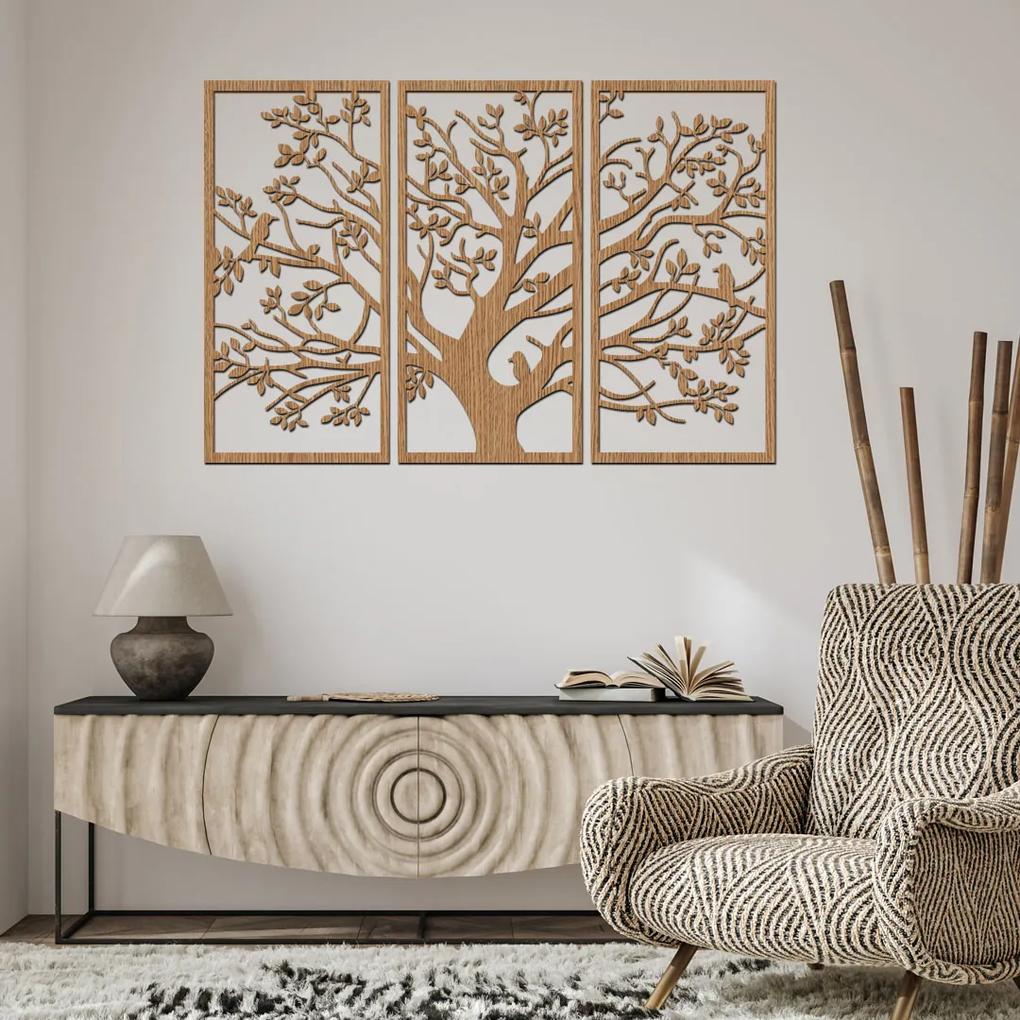 dřevo života 3 dílný dřevěný strom s ptáky Barevný vzor: Světlý dub, Rozměry (cm): 180x116