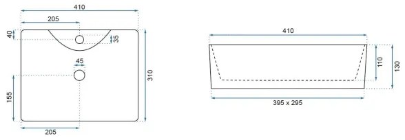 REA-U8196 - Umyvadlo na desku KELLY MINI 31x41 cm keramika/lesklá bílá