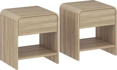 HOMCOM sada 2 nordických nočních stolků zaoblenými hranami, zásuvka a otevřený prostor 40x35x45 cm přírodní
