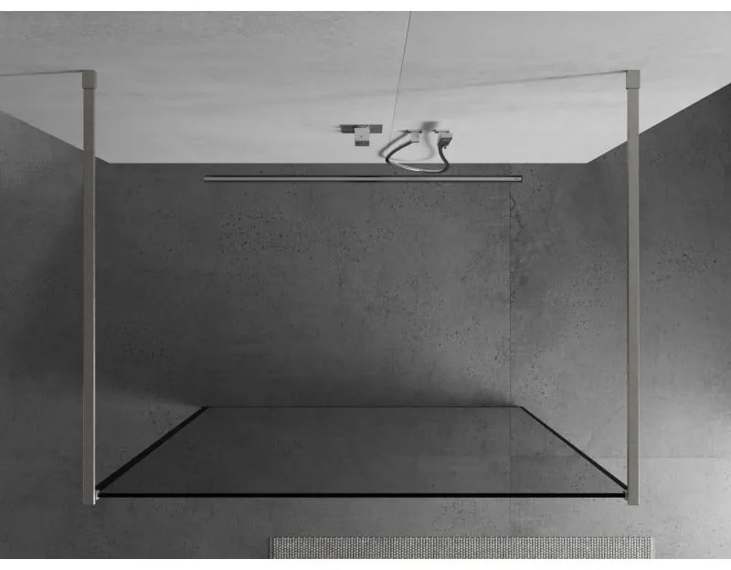 Mexen Kioto, sprchová zástěna Walk-In 120 x 200 cm, 8mm sklo černý vzor, broušená ocel profil, 800-120-002-97-70