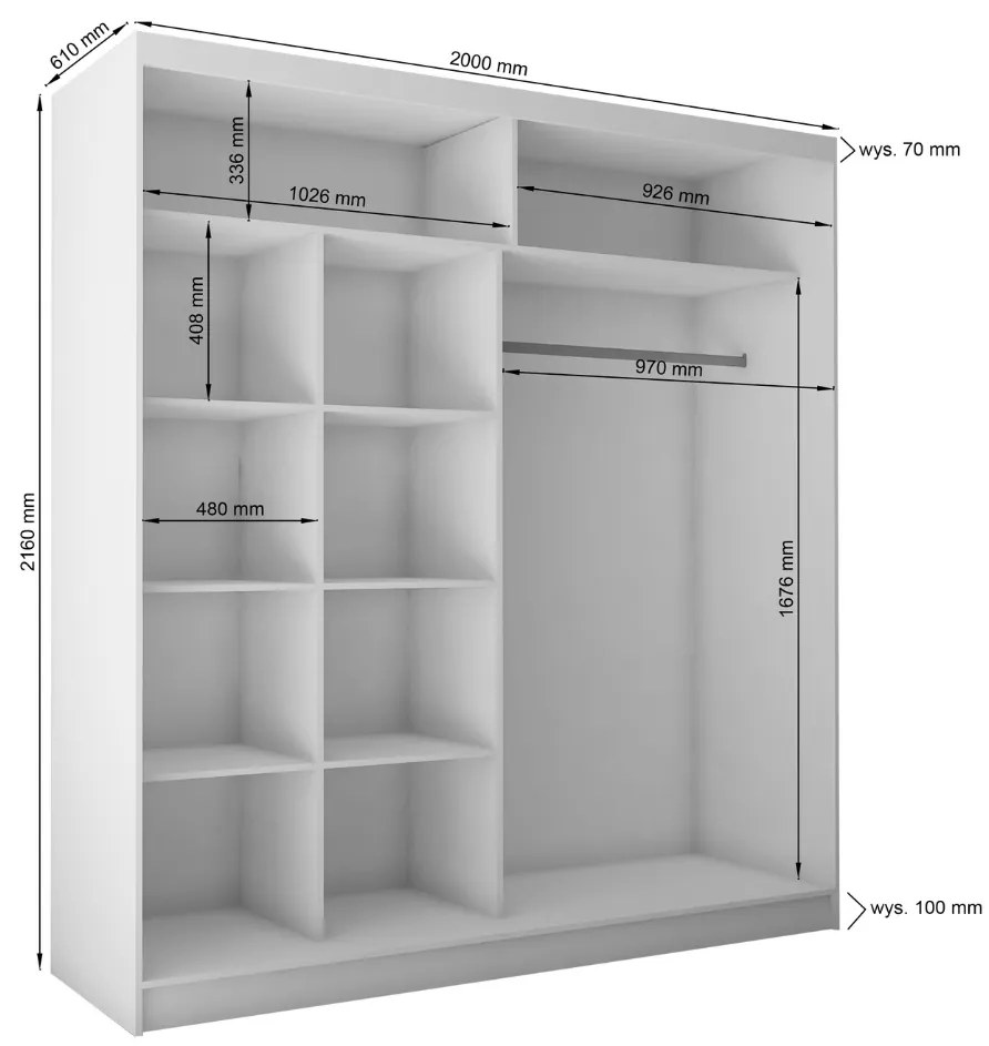 Skříň s tyčí na ramínka 200 cm Gabriela Barva: Sonoma / Bílá, Zrcadlo: Ano