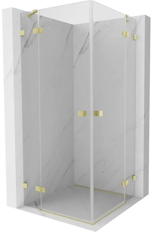 Mexen Lunar Duo, výklopný sprchový kout 105 x 105 cm, 8mm čiré sklo, zlatý matný profil, 834-105L-105P-55-00