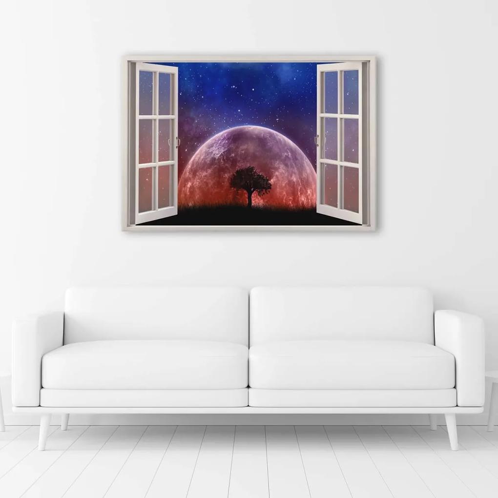 Obraz na plátně Výhled z okna 3D Moon Tree - 60x40 cm