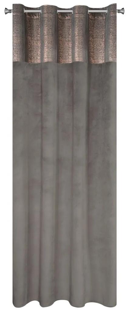 Šedý sametový závěs PERI s ozdobným pásem v horní části 140x250 cm