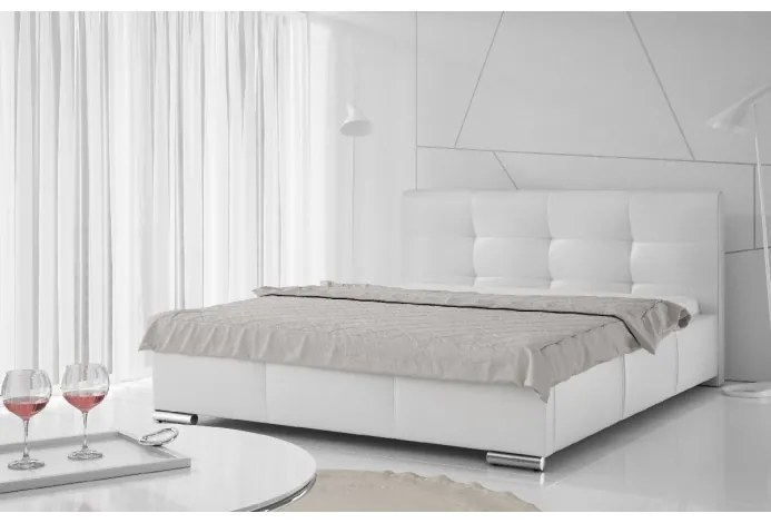 Luxusní čalouněná postel Latium s úložným prostorem bílá eko kůže 180 x 200