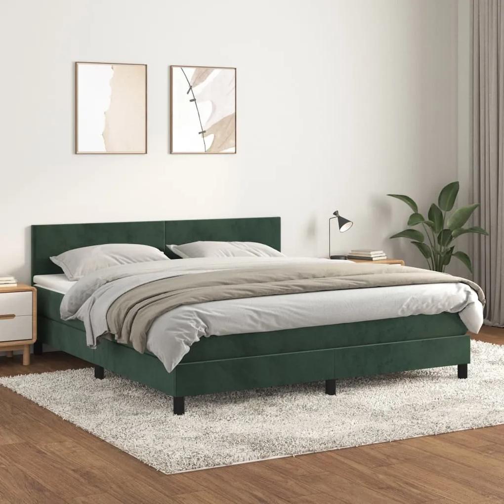 Box spring postel s matrací tmavě zelená 160x200 cm samet,  3141194