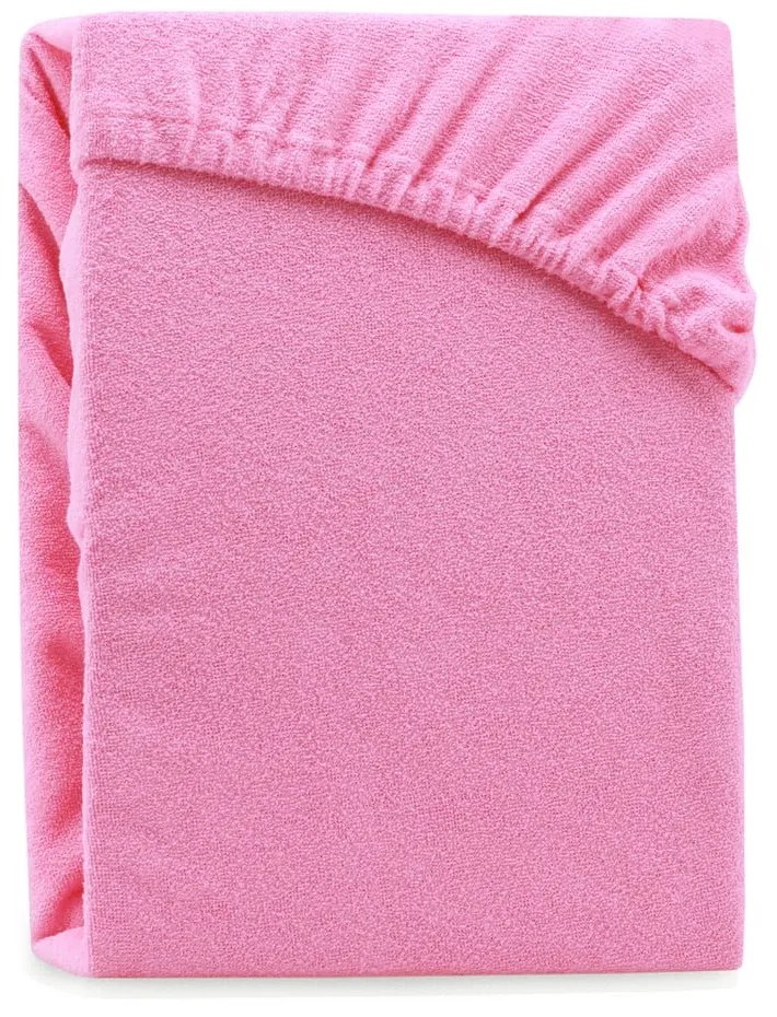 Růžové elastické prostěradlo na dvoulůžko AmeliaHome Ruby Pink, 220-240 x 220 cm