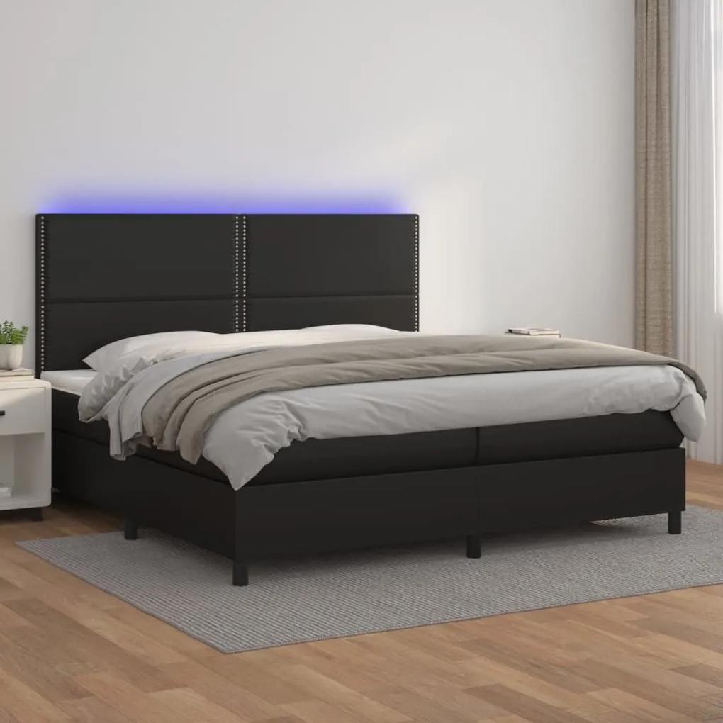 Box spring postel s matrací a LED černá 200x200 cm umělá kůže,  3135903