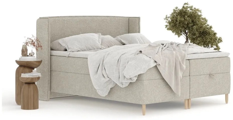 Světle šedá boxspring postel s úložným prostorem 200x200 cm Monpelli – Maison de Rêve