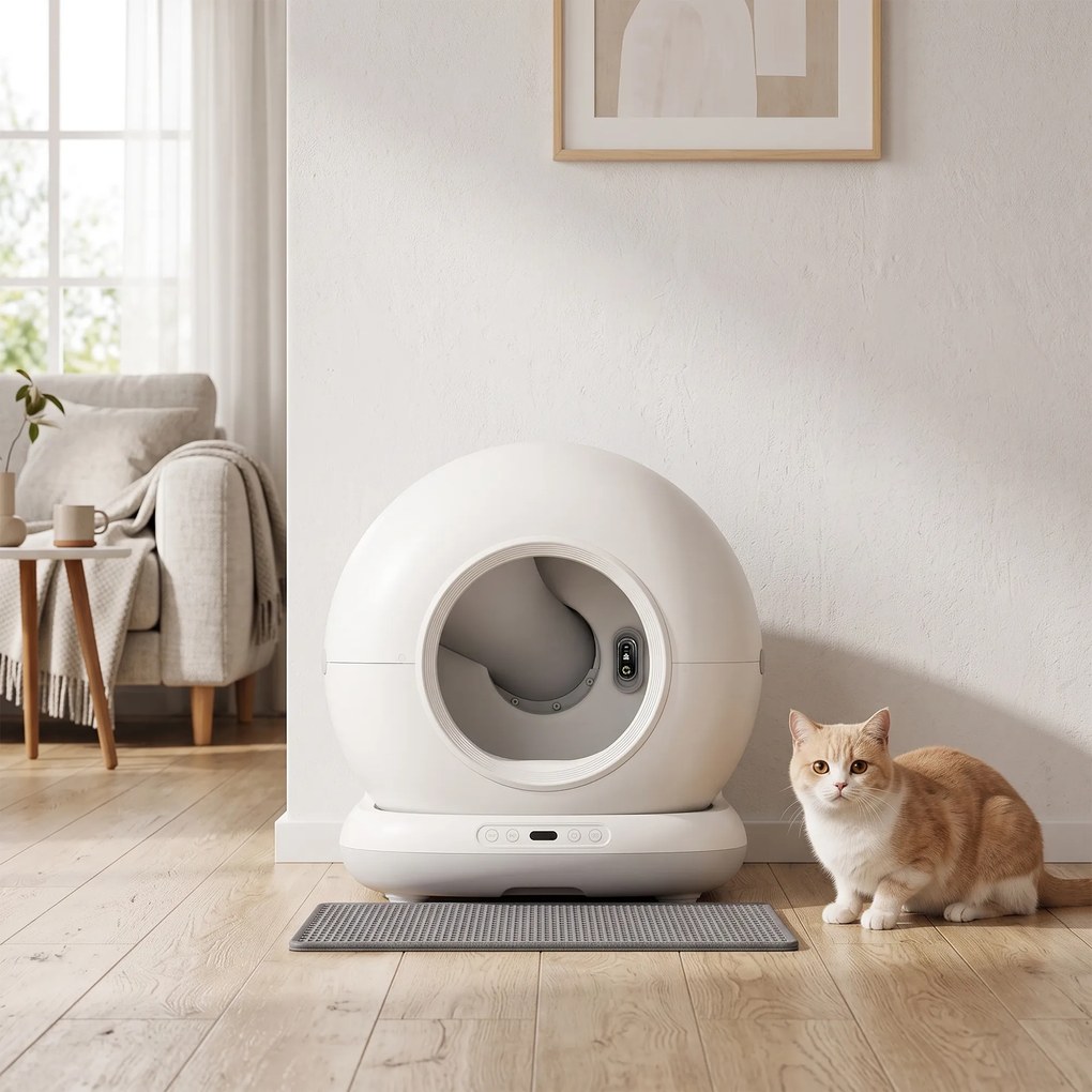 PawHut Samočisticí kočičí toaleta, XL 72L, samočisticí kočičí záchod s HD kamerou, ovládání přes aplikaci, sáčky na odpad, pro 1-12 kg
