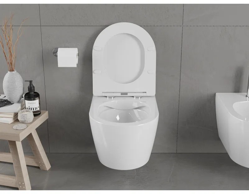 Mexen Carmen závěsné wc Rimless s toaletním Slim sedátkem z duroplastu, bílá - 30880300