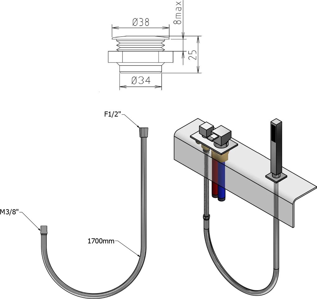 Sapho průchodka pro sprchu na kraj vany hranatá chrom 1205-11