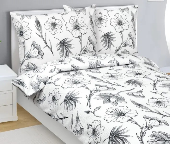 Bellatex Povlečení krepové Ibišek Bílá,Šedá rozměr 140x220, 70x90 cm