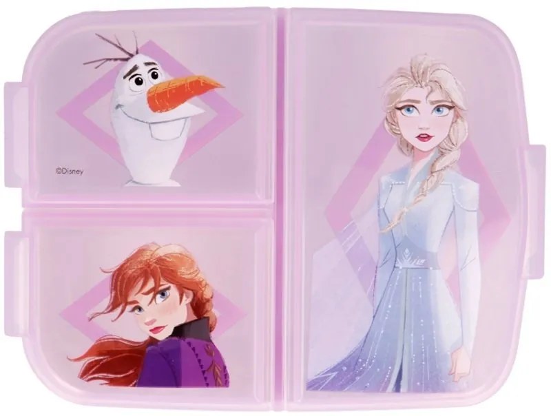 Multibox na svačinu Ledové království - Frozen se 3 přihrádkami a obrázky princezen Anny, Elsy a sněhuláka Olafa
