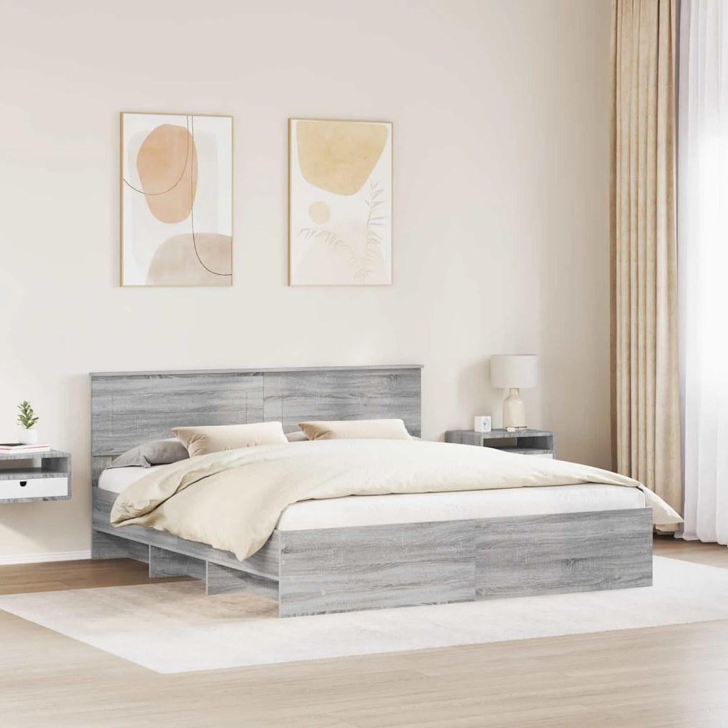 Rám postele s čelo Šedá Sonoma 180 x 200 cm Kompozitní dřevo 3408828