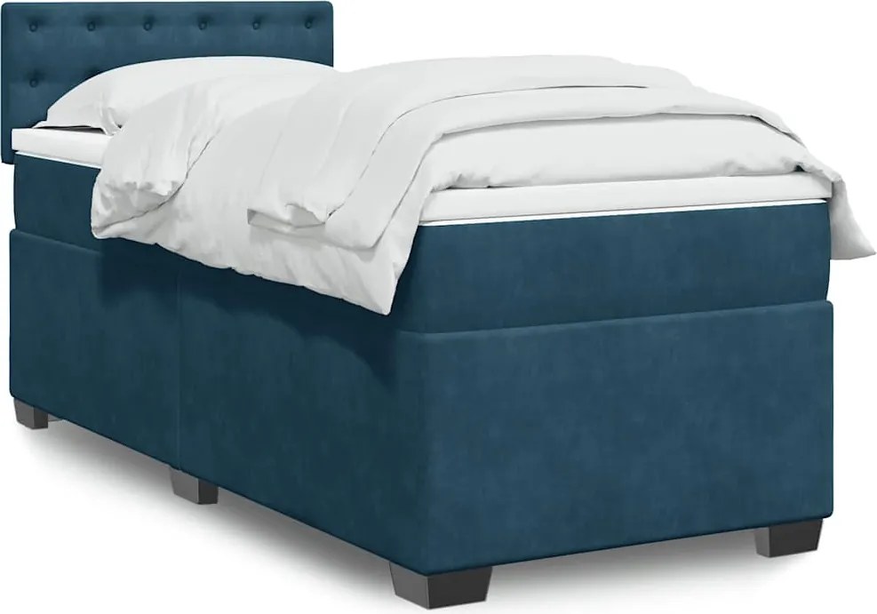 Box spring postel s matrací modrá 100 x 200 cm samet 3288550