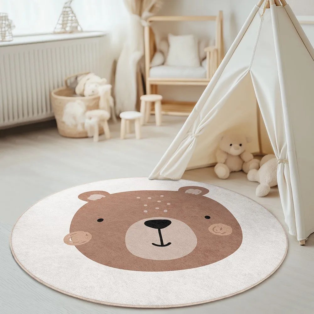 Hnědý/krémový pratelný dětský koberec ø150 cm Teddy Bear – Mila Home