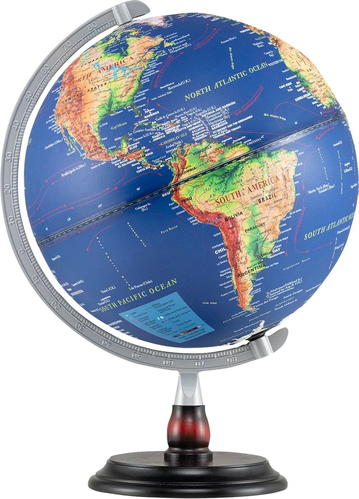 Costway Ø30 cm Osvětlená koule s dřevěným podstavcem. Vzdělávací/geografický