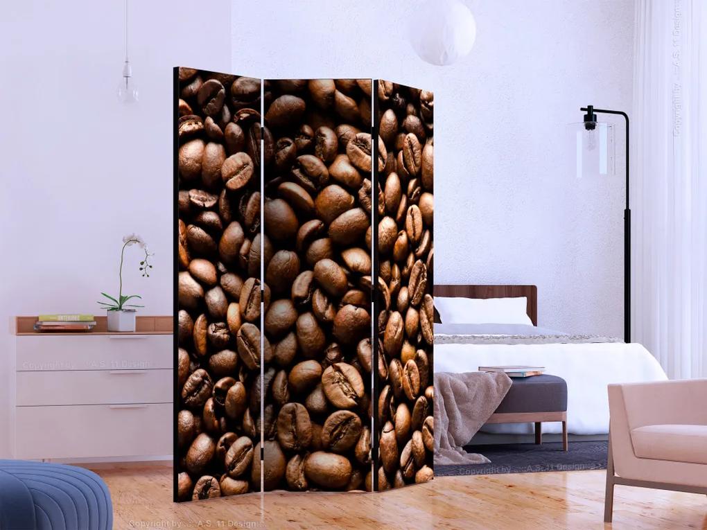 Pokojová zástěna Pražená kávová zrna (3dílný) - kompozice z hnědých kávových zrn