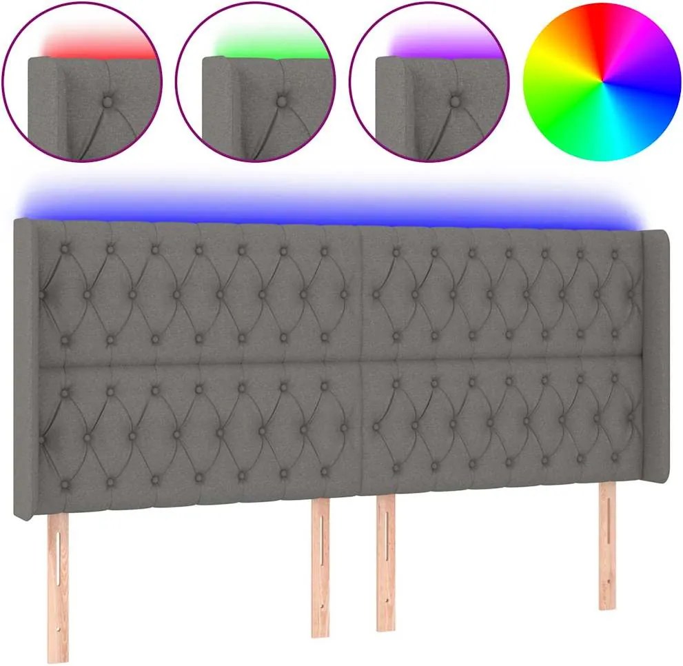 Čelo postele s LED tmavě šedé 183 x 16 x 118/128 cm textil 3124399