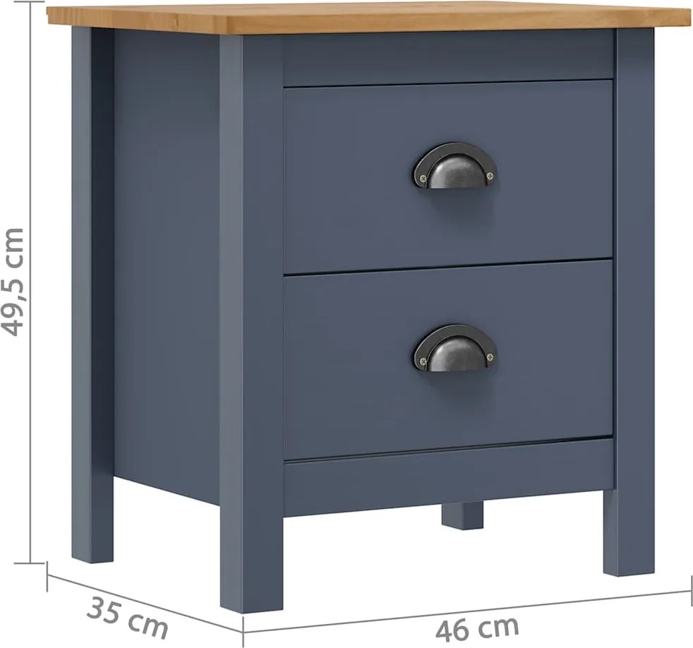 Noční stolky Hill 2 ks šedé 46x35x49,5 cm masivní borové dřevo 288909