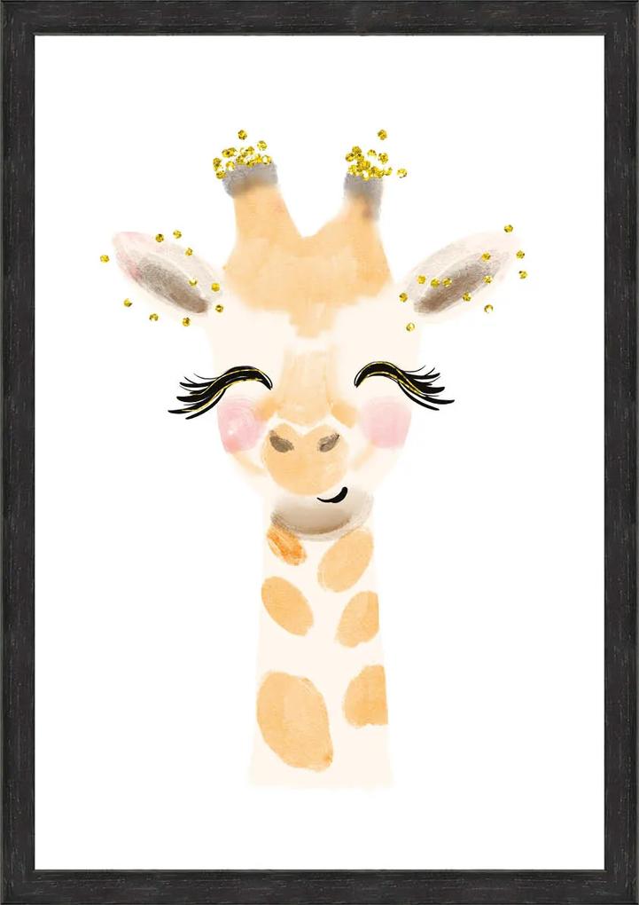 Plakát zvířátka žirafka - Obraz, Plakát Velikost: A3 - 29,7x42 cm, Volba rámu: s černým rámem, Dekorace: bez dekorací