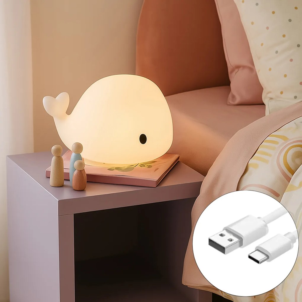 Stolní lampa bílá 30 cm vč. LED stmívatelná IP54 dobíjecí - Baby Whale