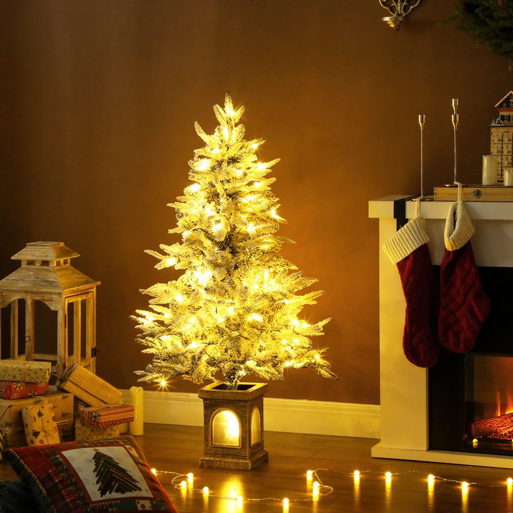 HOMCOM Umělý vánoční stromek, vzhled pokrytý sněhem, 100 LED, 8 režimů, plast