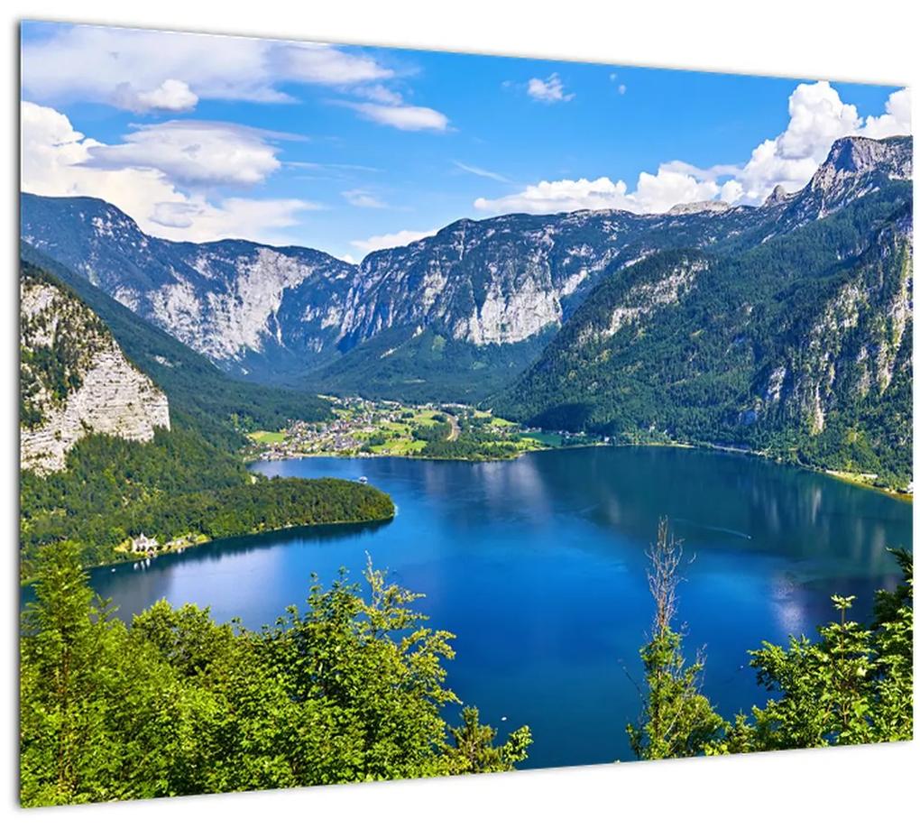 Skleněný obraz - Halštatské jezero, Hallstatt, Rakousko (70x50 cm)