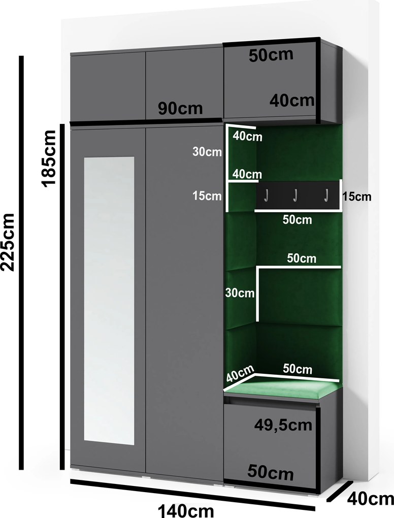 Eka Předsíňová stěna s čalouněnými panely Trinity 18 - Grafit / Tmavá šedá 2315