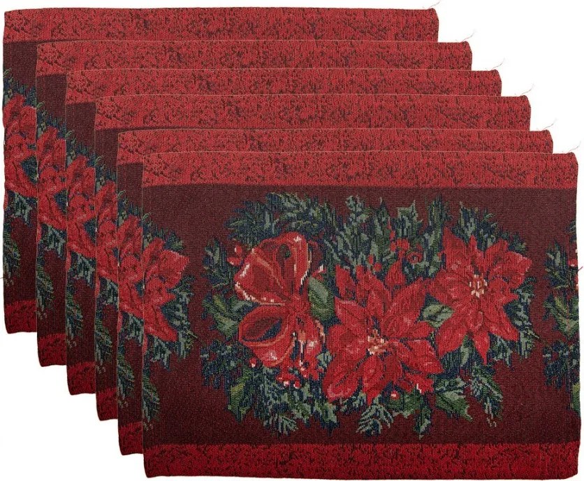 6ks červené látkové prostírání s vánočními hvězdami - 33*45 cm