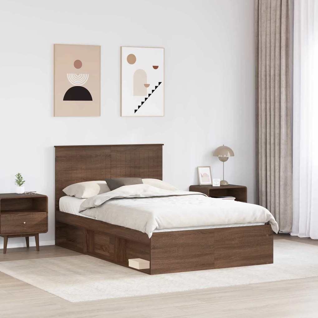 Rám postele s čelo Hnědý dub 120 x 200 cm Masivní borové dřevo 3411034