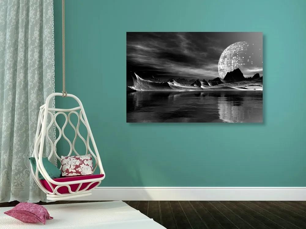 Obraz  futuristická krajina v černobílém provedení - 120x80 cm
