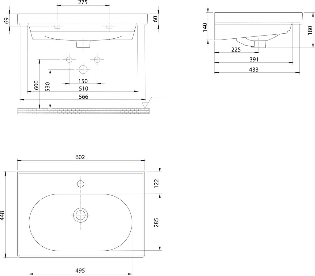Sapho Sapho, BRAND keramické umyvadlo 60x45 cm, bílá, TU0428