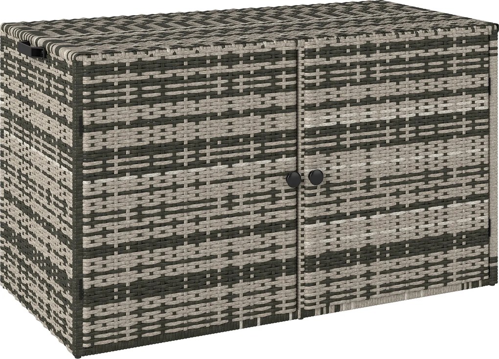 Ratanový box na polštáře 350L Dvoupatrový box na polštáře s víkem Zvedací tyče Úchyty pro přenášení 118 x 57 x 69 cm Smíšená šedá barva