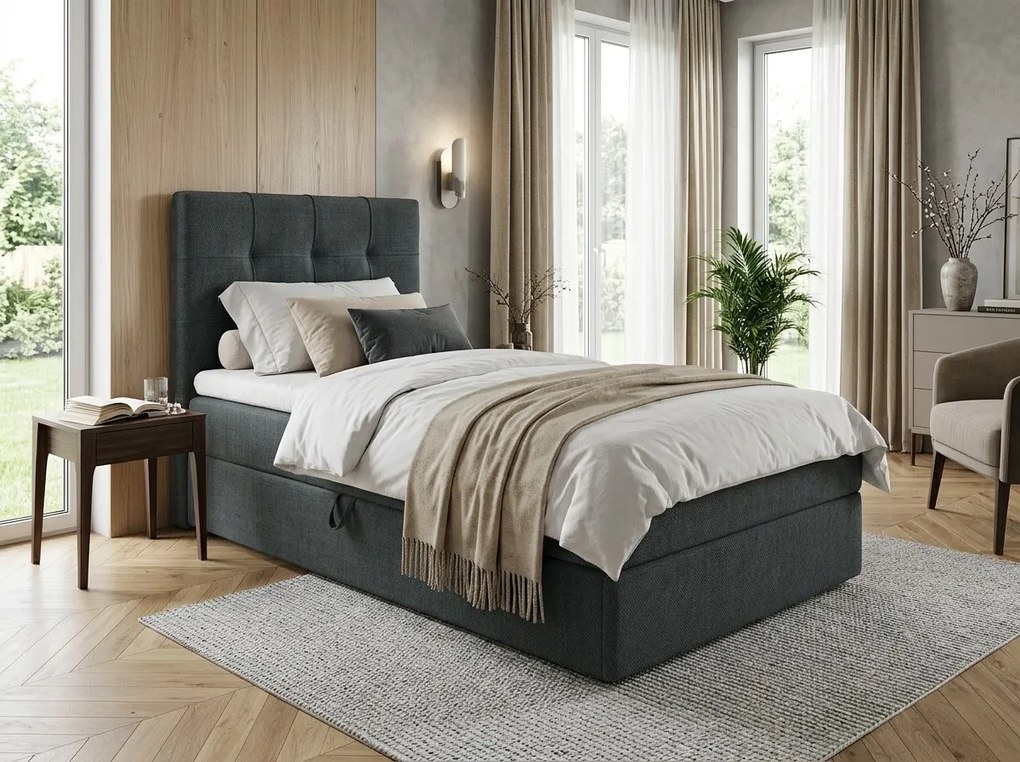 Čalouněná postel boxspring DIRELIS VIBE 90x200 cm tmavě šedá Matrace: Matrace Bonell pružinová