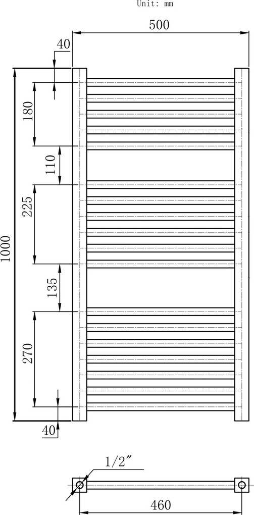 Gamma Erga Proper, topné těleso 1000x500 mm, 566W, černá, ERG-LAV-PROP-10050-BK