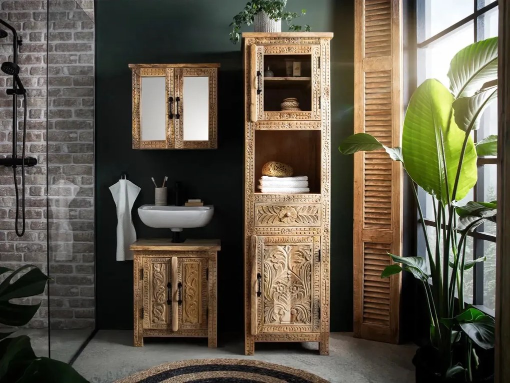 furniture-nabytek.cz - Masivní koupelnová skříňka Santoro z dřeva mango, přírodní – 80×40×80 cm