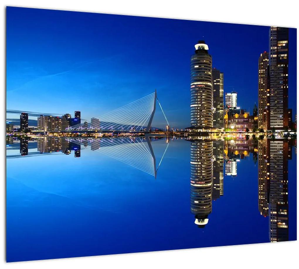 Skleněný obraz - noční Rotterdam (70x50 cm)