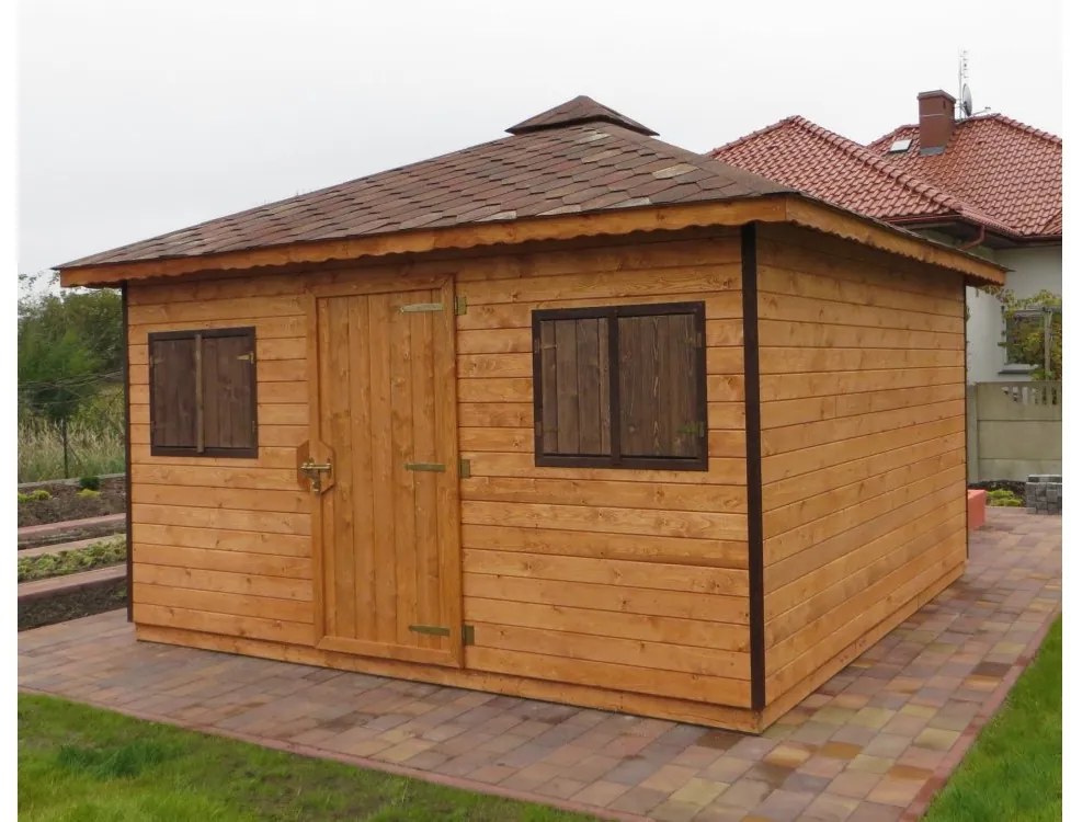 Dřevěný zahradní domek KLASIK D se skladem a dřevníkem