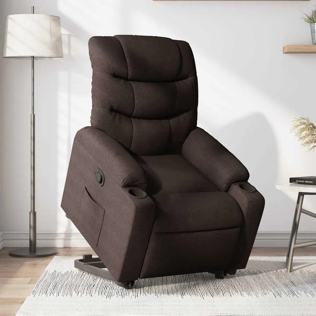 Zvedací polohovací křeslo tmavě hnědé textil 3206650