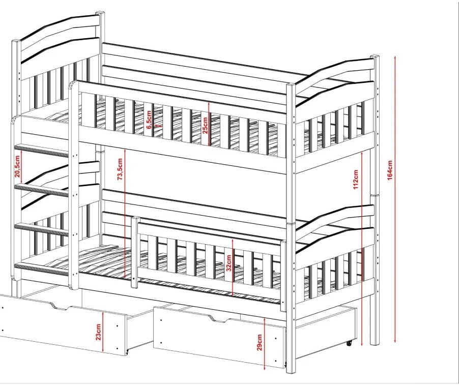 Legno Dětská patrová postel Irma borovice Rozměr (cm): 80x160