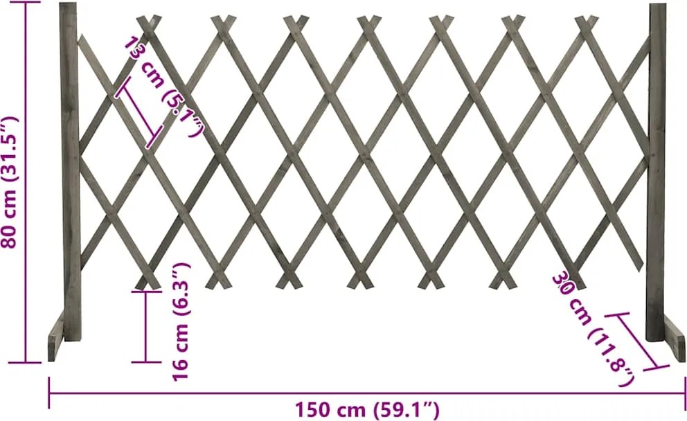 Zahradní trelážový plot šedý 150 x 80 cm masivní jedle 314827