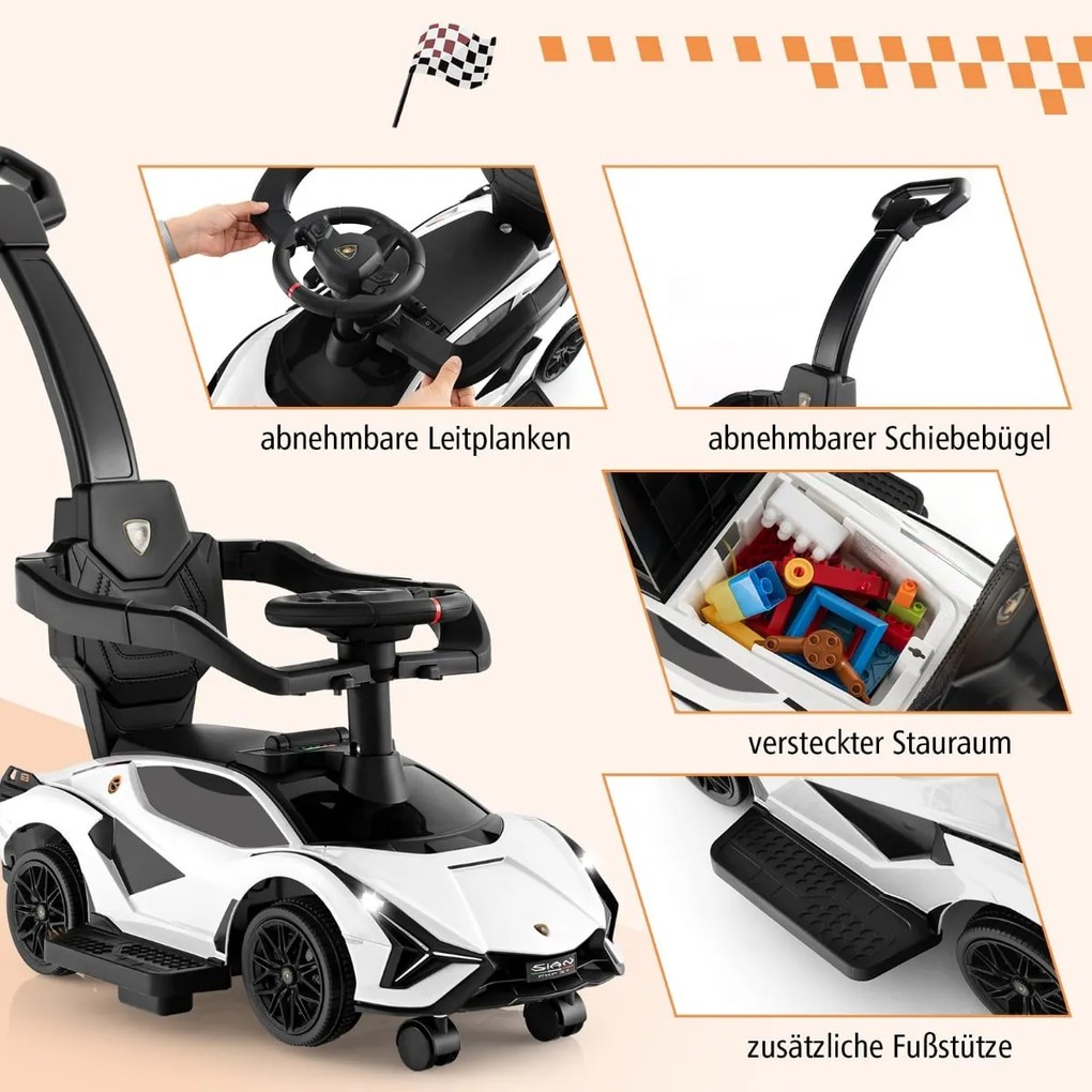 Costway 3 v 1 Lamborghini Push Car se světlomety a hudbou a úložným