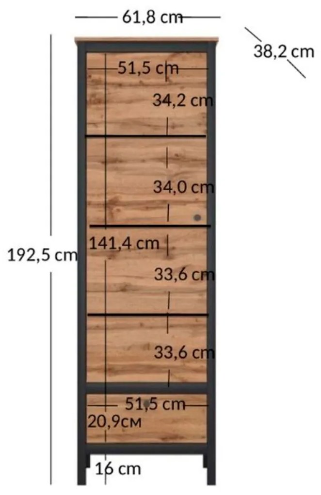 Regál 1d1s dub wotan / černý Loft Mebel Bos