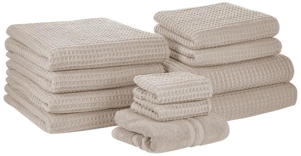 Béžová sada 11 bavlněných ručníků AREORA Beliani